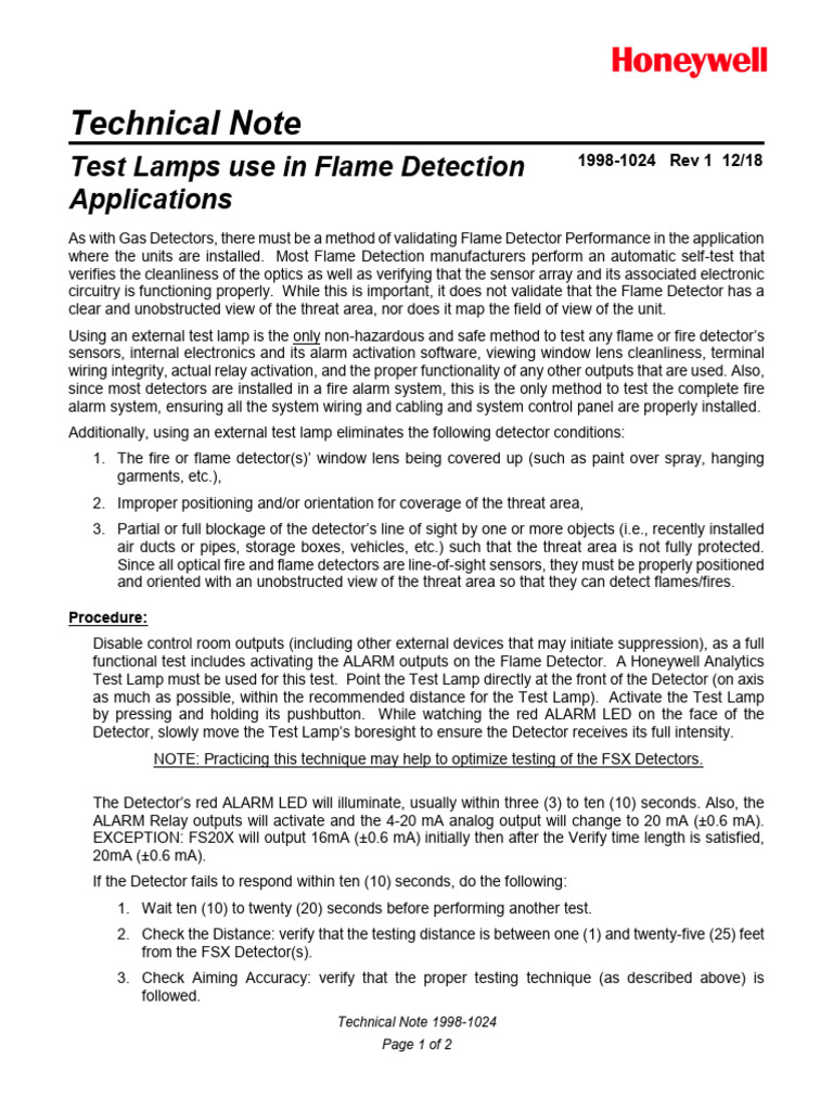Fs 1024 Test Lamps Use in Flame Detection Applications | PDF | Sensor ...