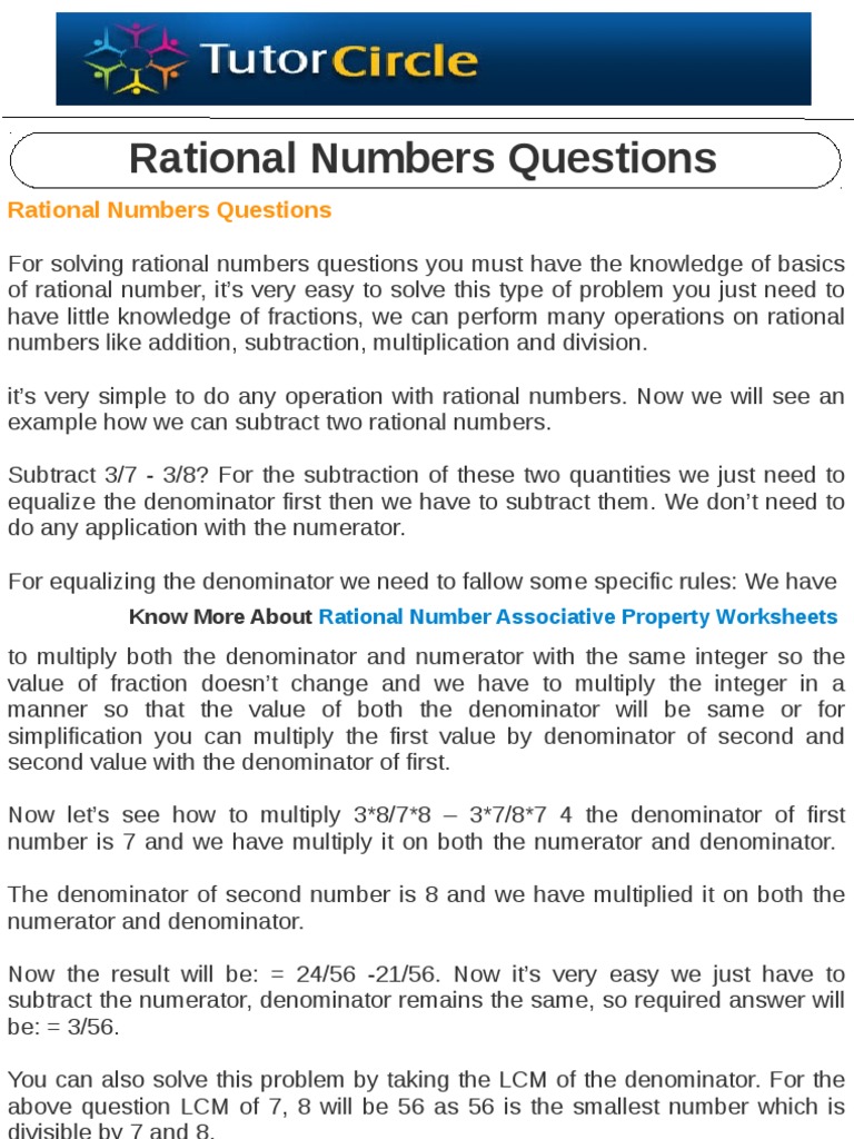 Rational Numbers Questions | PDF