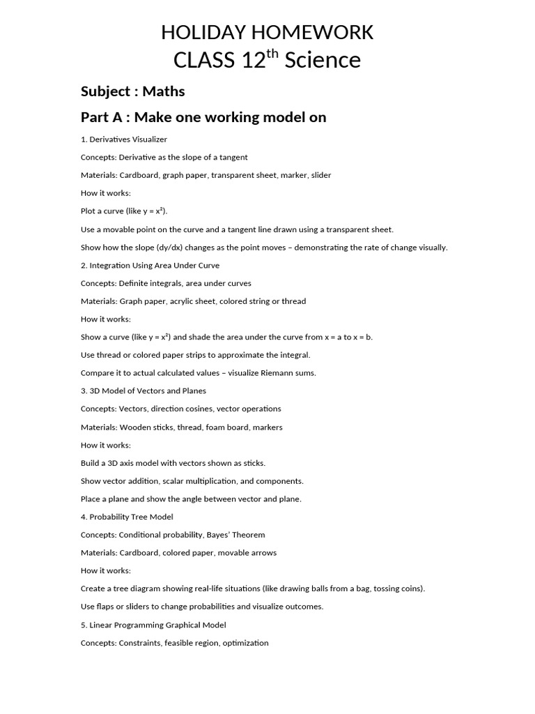 HOLIDAY HOMEWORK Sci New Class 12th | PDF | Trigonometry | Integral