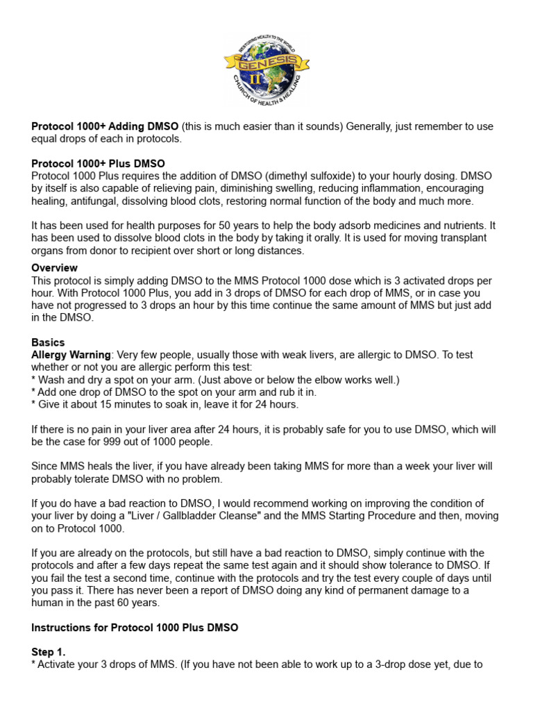 MMS-Protocol-1000-Plus-DMSO | PDF | Dimethyl Sulfoxide | Diseases And Disorders