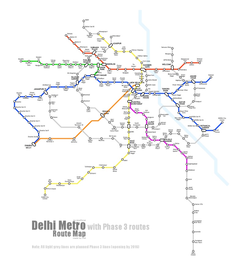 Delhi Metro Route Map With Phase 3 Lines | PDF