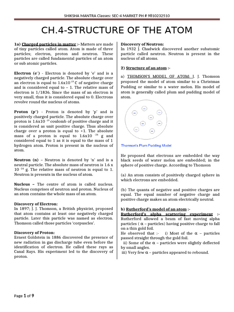 Structure of the Atom Explained | PDF | Atoms | Atomic Nucleus