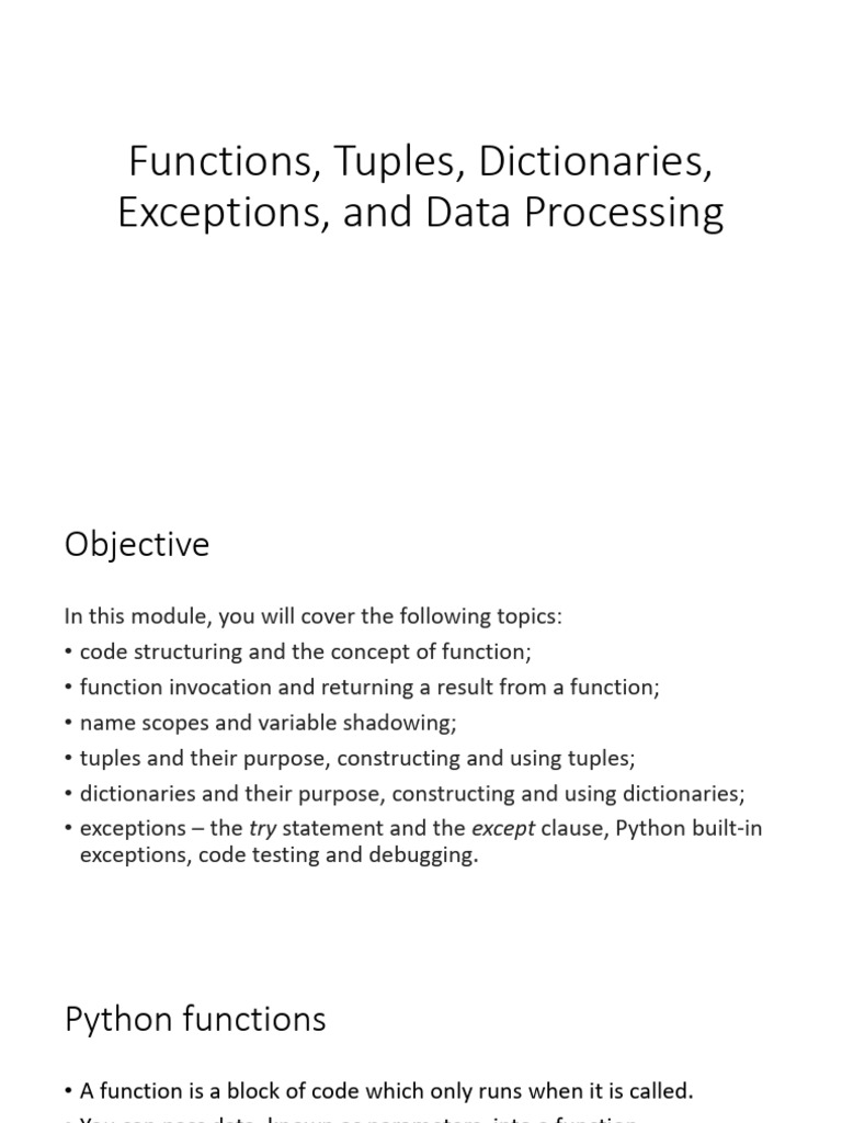 Module4 - Functions Tuples Dictionaries | PDF | Parameter (Computer Programming) | Anonymous ...