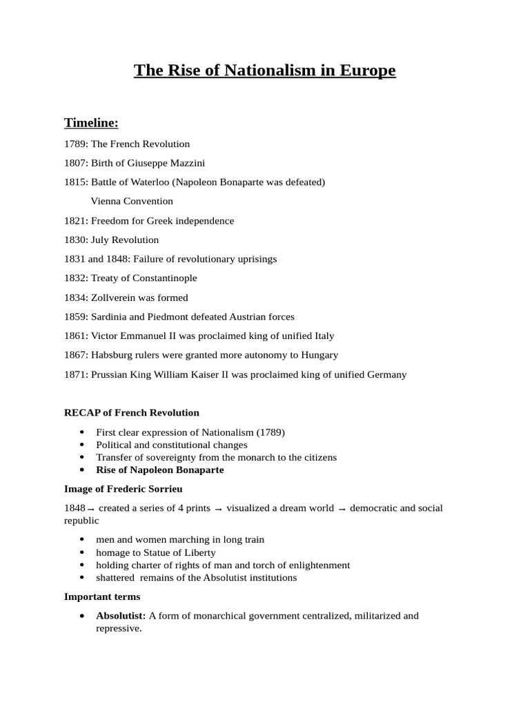 The Rise of Nationalism in Europe Notes | PDF | German Empire ...