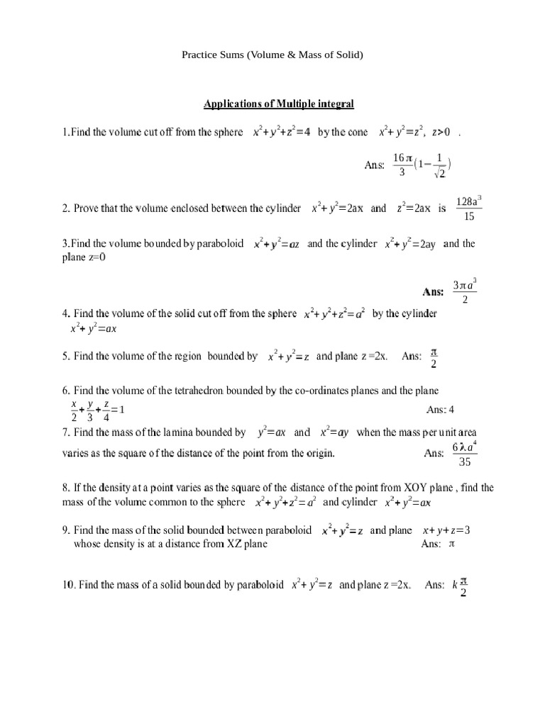 Practice Sums (Volume - Mass of Solid) | PDF