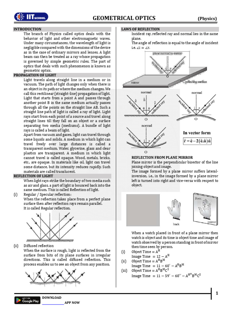 Module - Geometrical Optics | PDF | Reflection (Physics) | Light