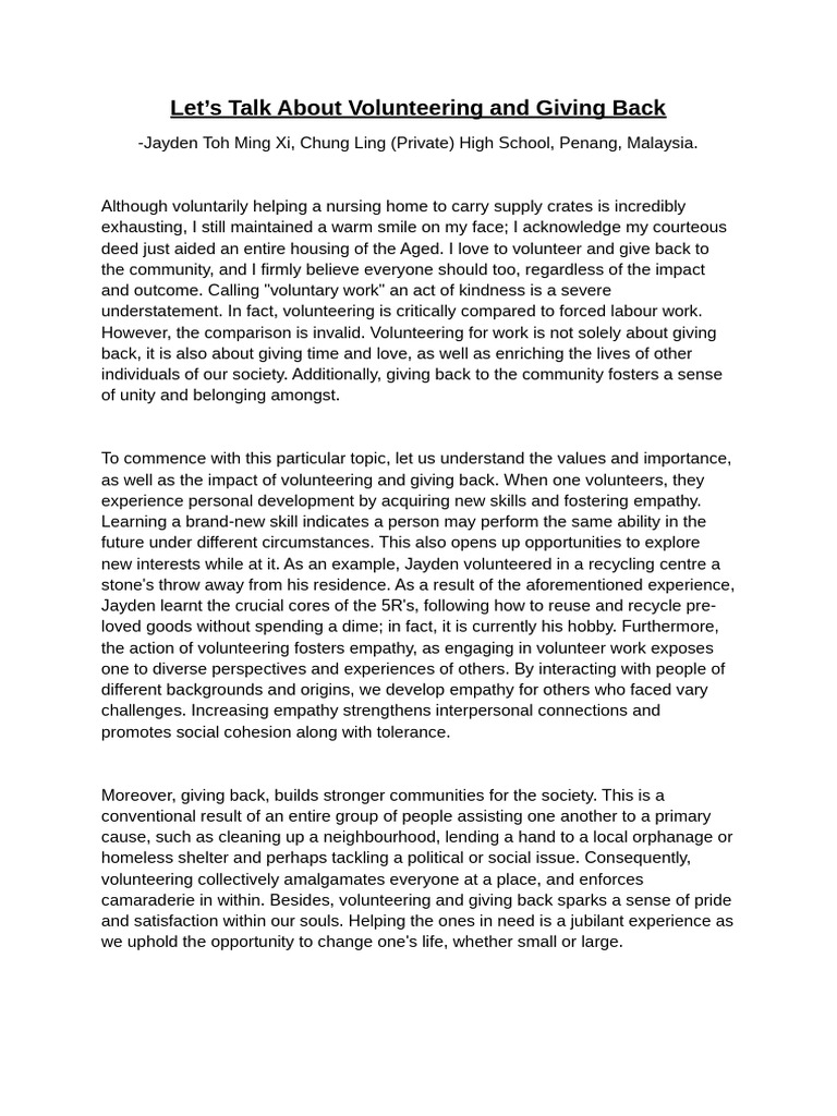 Let's Talk About Volunteering and Giving Back | PDF | Volunteering ...