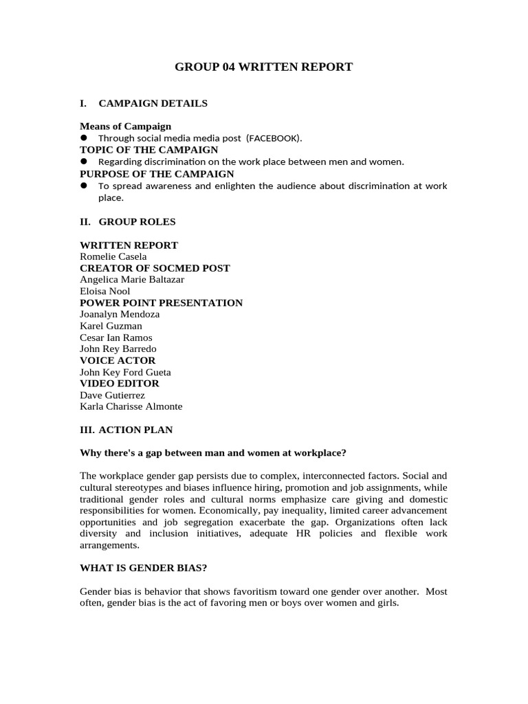 Workplace Gender Discrimination Campaign | PDF