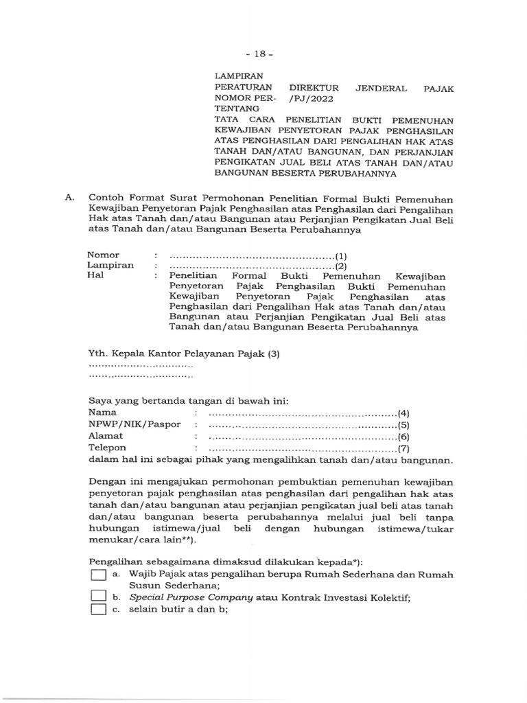 Permohonan Validasi Pengalihan Hak TB - PER-08 PJ 2022 | PDF