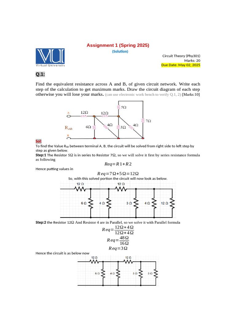 Spring 2025_PHY301_1_SOL | PDF | Series And Parallel Circuits | Resistor