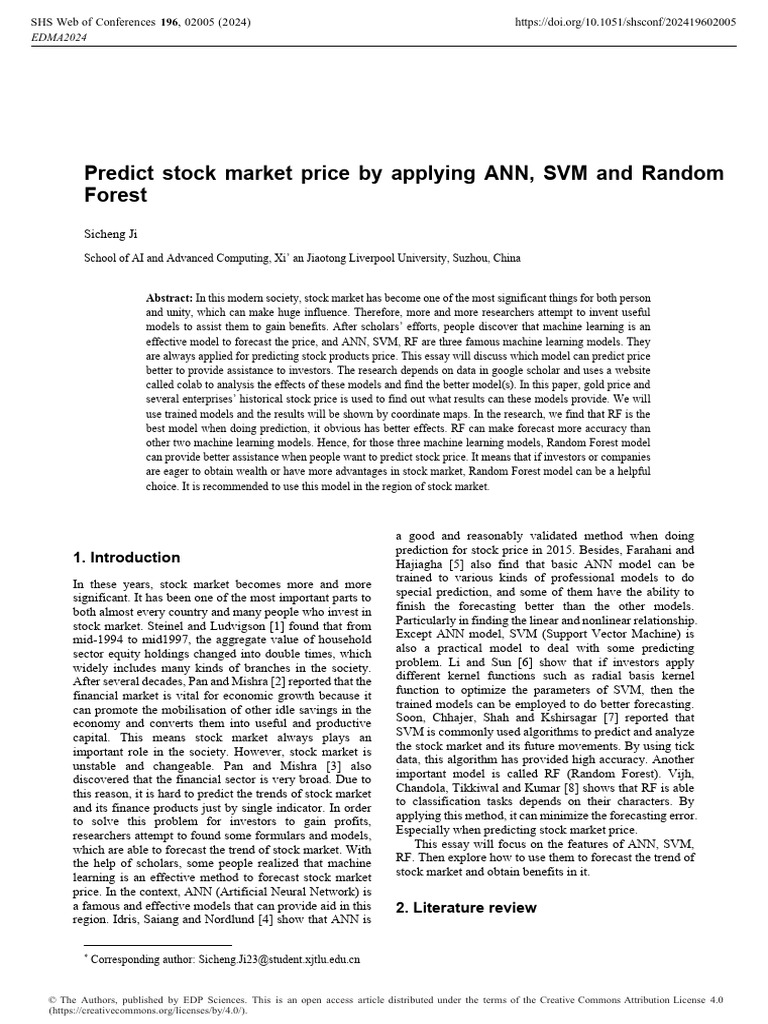 Predict Stock Market Price by Applying ANN SVM and | PDF | Support ...