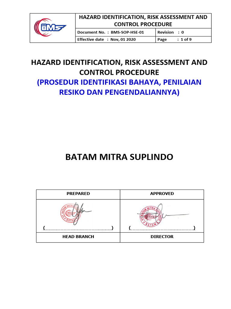 Bms Sop Hse 01 Hirarc Procedure | PDF
