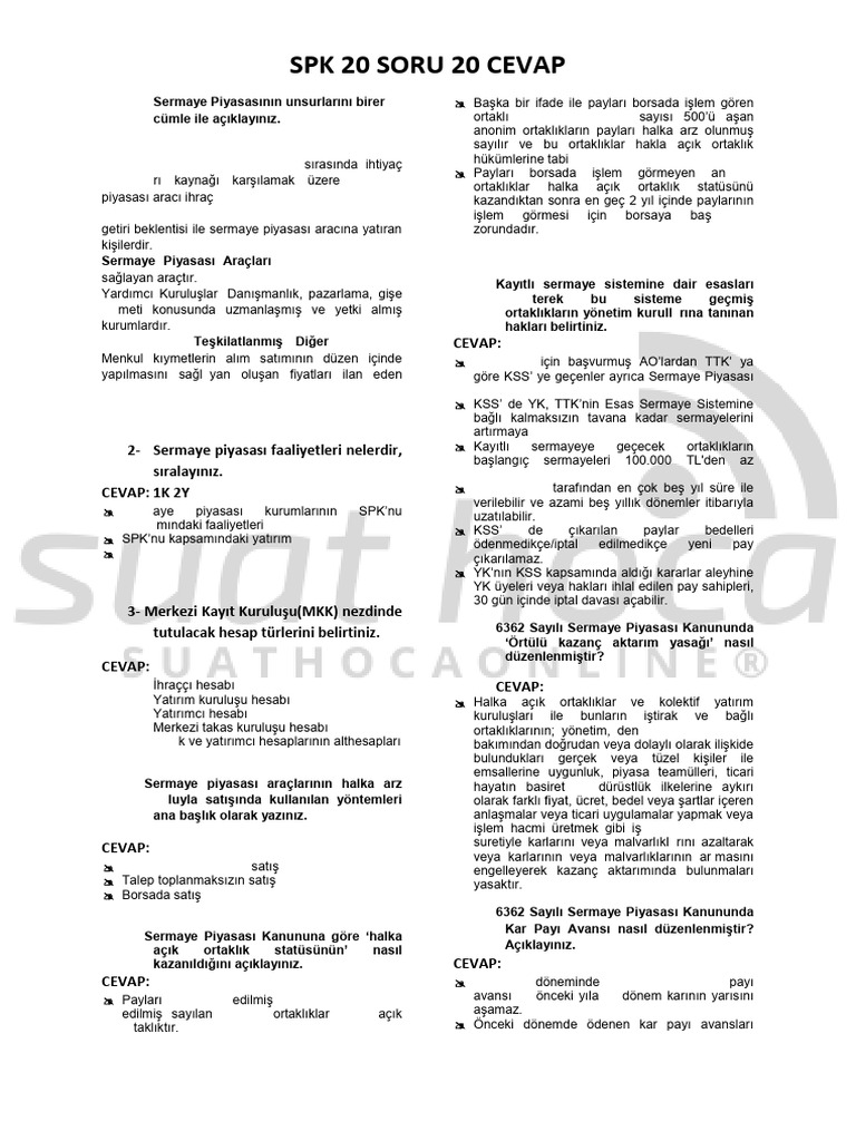 SPK 20 Soru 20 Cevap | PDF