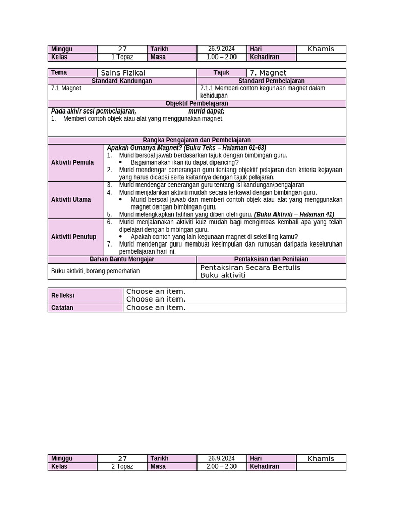 Pada Akhir Sesi Pembelajaran, Murid Dapat:: 27 Khamis | PDF