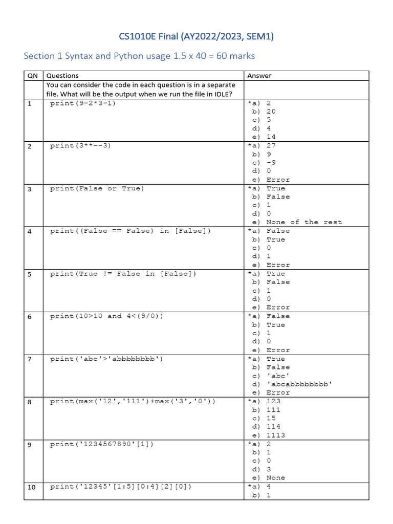 CS1010E-202223-S1 Final With Answerspdf | PDF | String (Computer ...