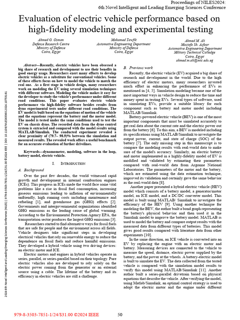 Evaluation of Electric Vehicle Performance Based On High-Fidelity Modeling and Experimental ...