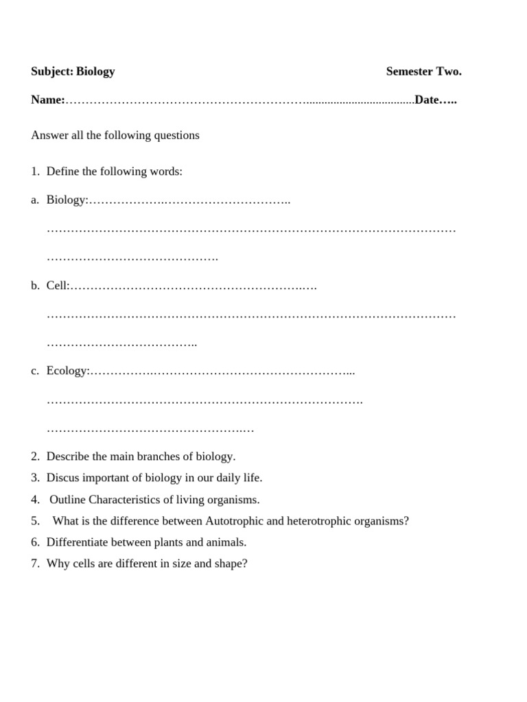 Biology Semester Two Study Guide | PDF