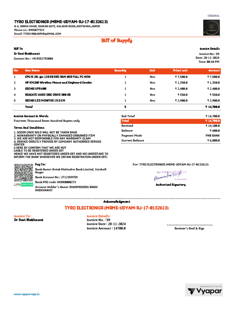 DR Ravi Shekhawat - 59 - 28-11-2024 | PDF | Invoice | Computer Architecture