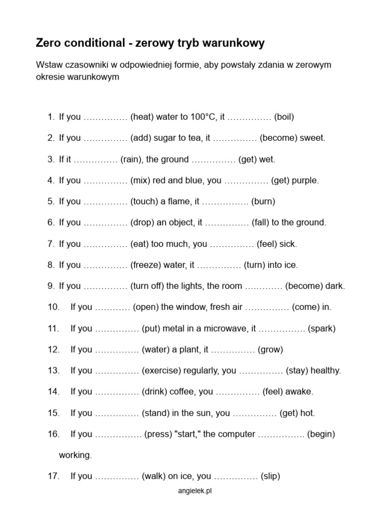 Zero Conditional Exercises PDF | PDF