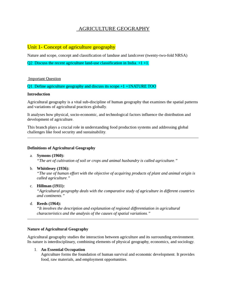 Agriculture Geography PYQS | PDF | Agriculture | Sustainable Agriculture