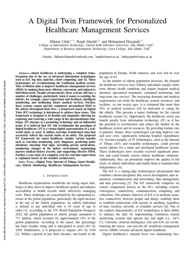 A Digital Twin Framework For Personalized Healthcare Management Services Pdf Internet Of