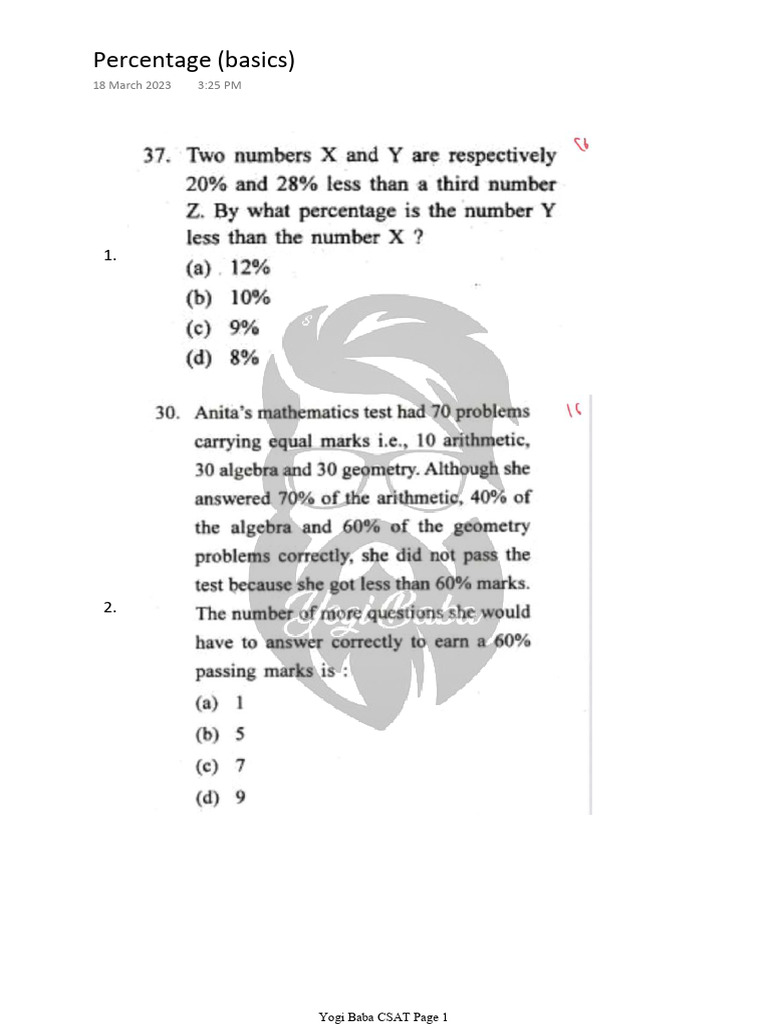Percentage (Basics) | PDF