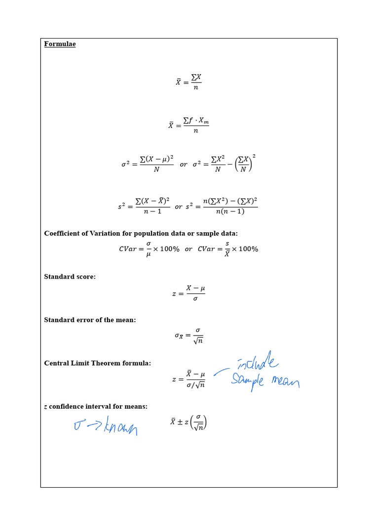 STAT Formulae & Tables | PDF | Student's T Test | Sample Size Determination