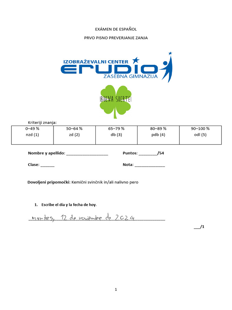 Preverjanje Znanja 2024 - 25 2 | PDF