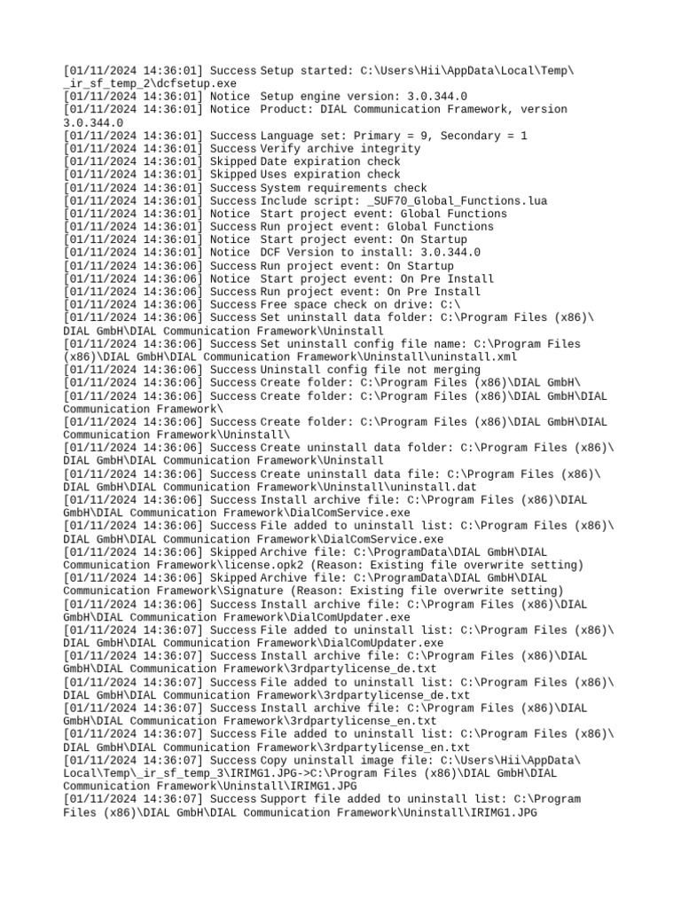 DIAL Communication Framework Setup Log | PDF | Windows Registry | Text File