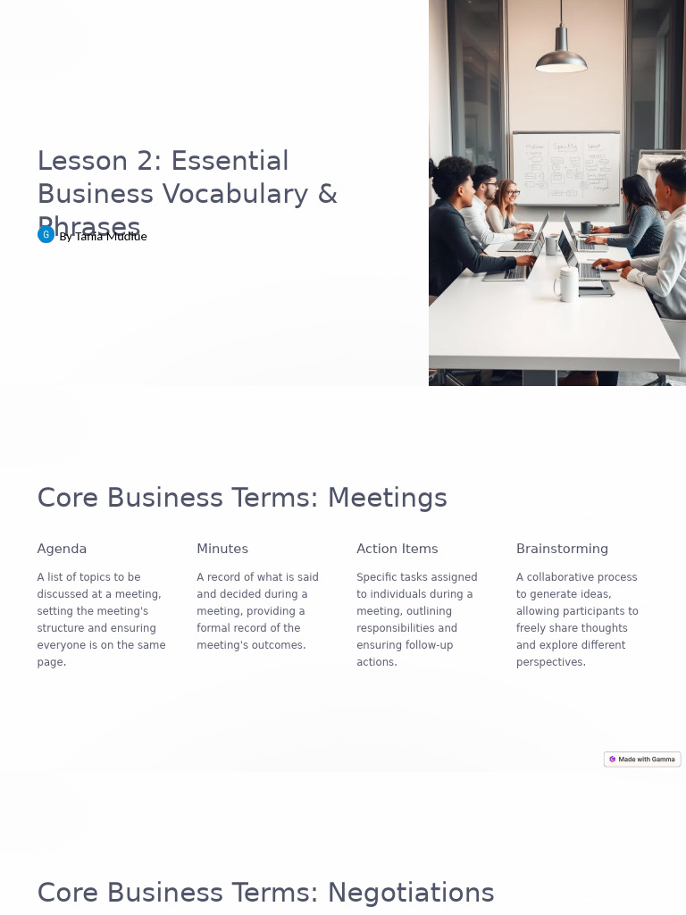 Lesson 2 Essential Business Vocabulary and Phrases | PDF | Negotiation ...