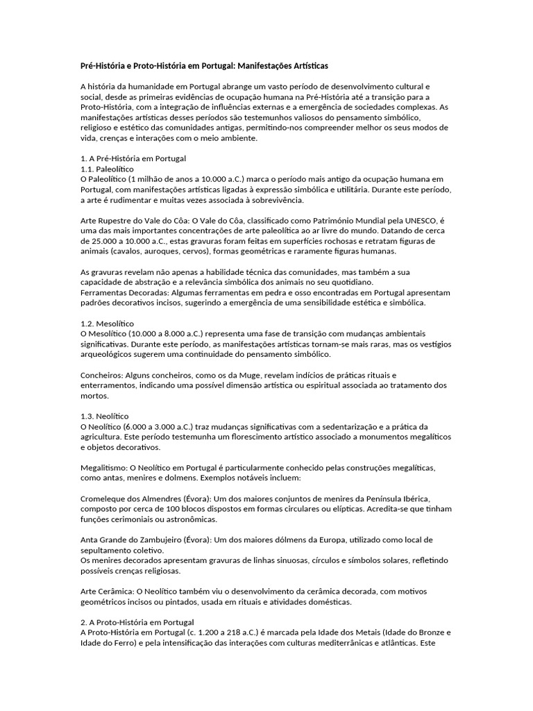 Pré História e Proto História em Portugal - Manifestações Artísticas ...
