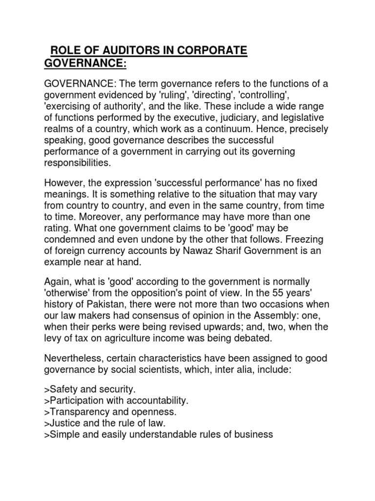 Role of Auditor in Corporate Governance | PDF | Audit | Governance