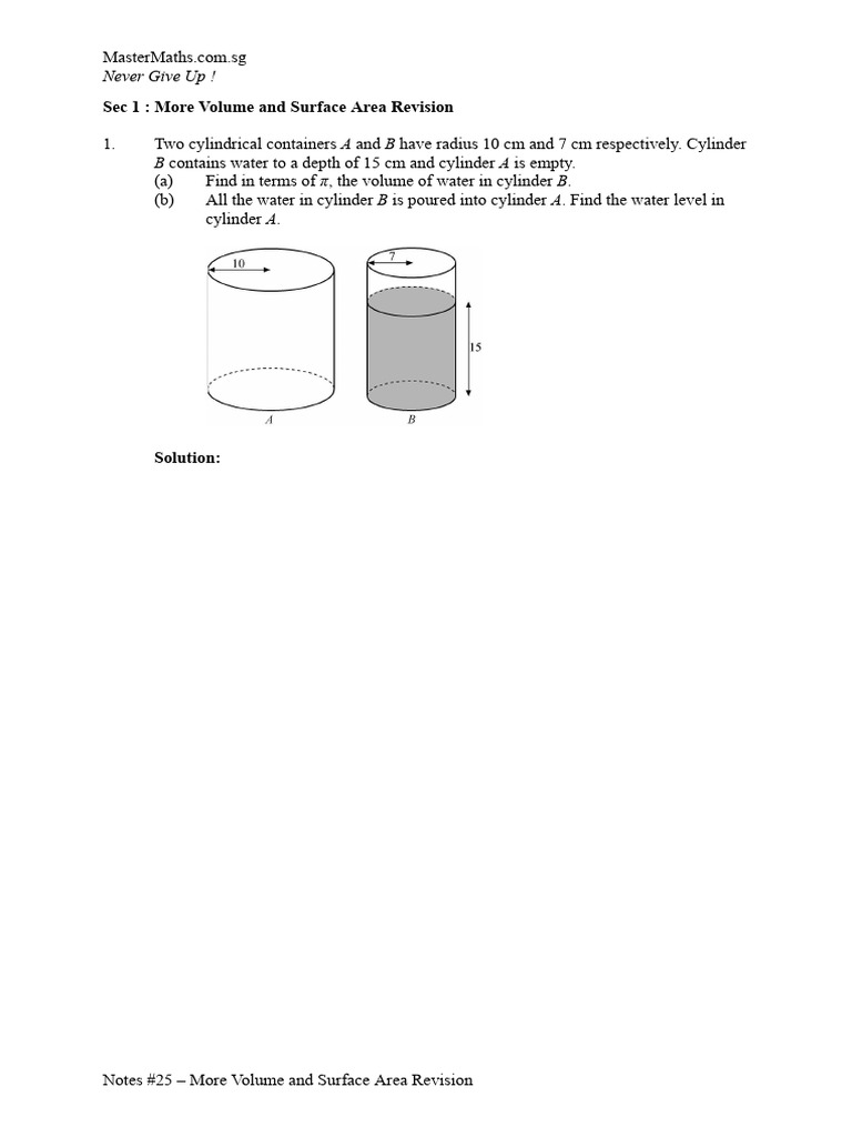 Notes #25 (S1) More Volume and Surface Area Revision | PDF | Volume | Area