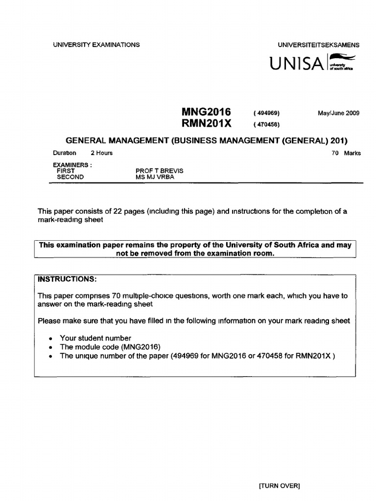 MNG2601 Past Paper | PDF