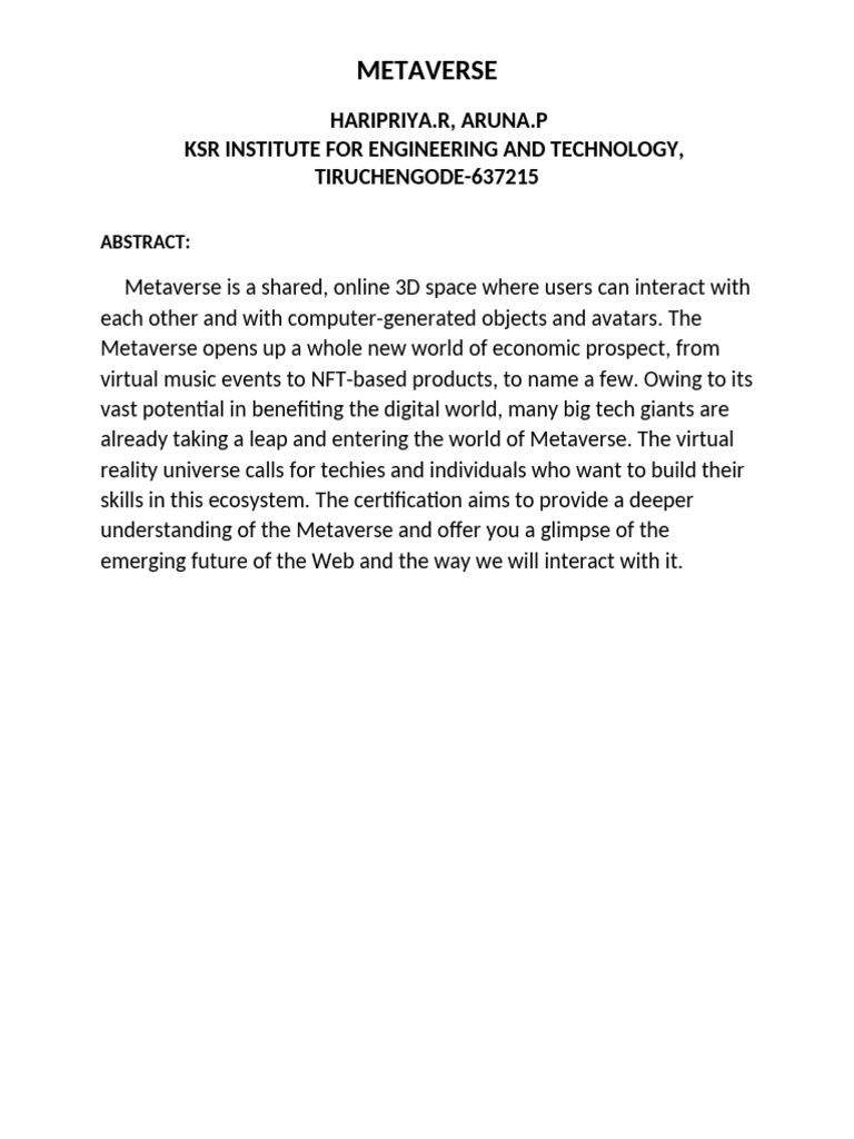 Metaverse Is A Shared | PDF