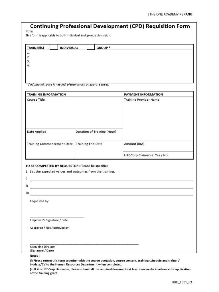 HRD - F001 - R1 CPD Requisition Form | PDF
