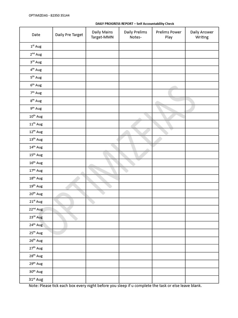 Daily Progress Report-Self Accountability | PDF