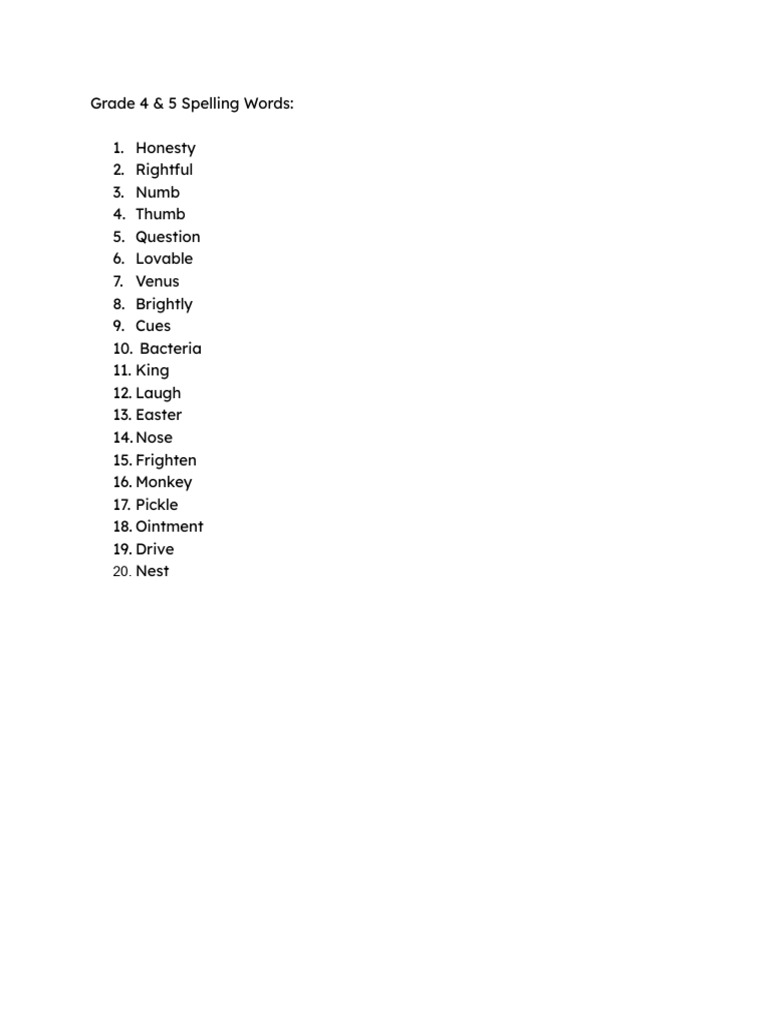 Grade 4 & 5 Spelling Words | PDF