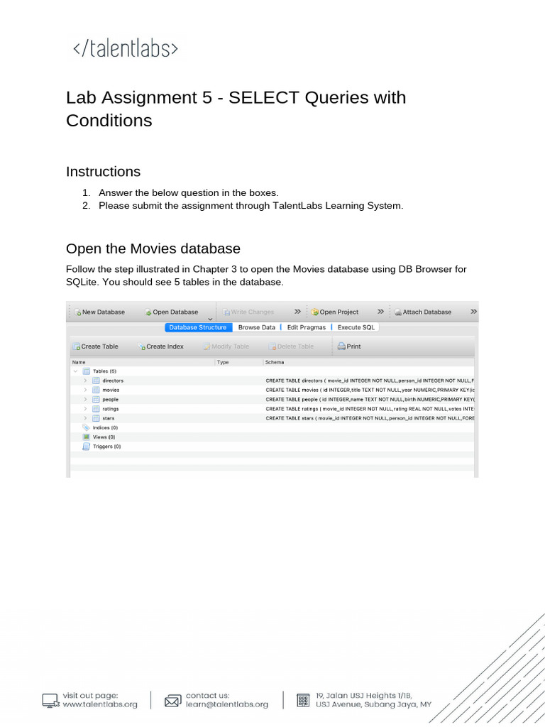 Lab Assignment 5 - SELECT Queries With Conditions | PDF