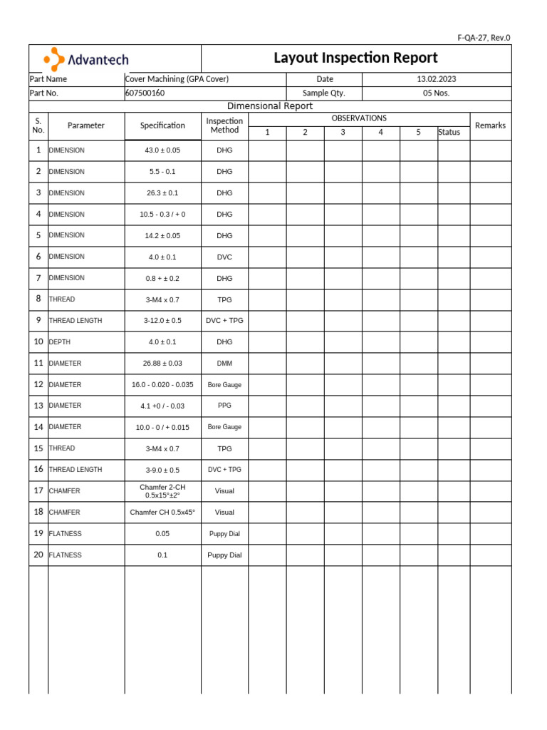 Layout Inspection Report (GPA) | PDF
