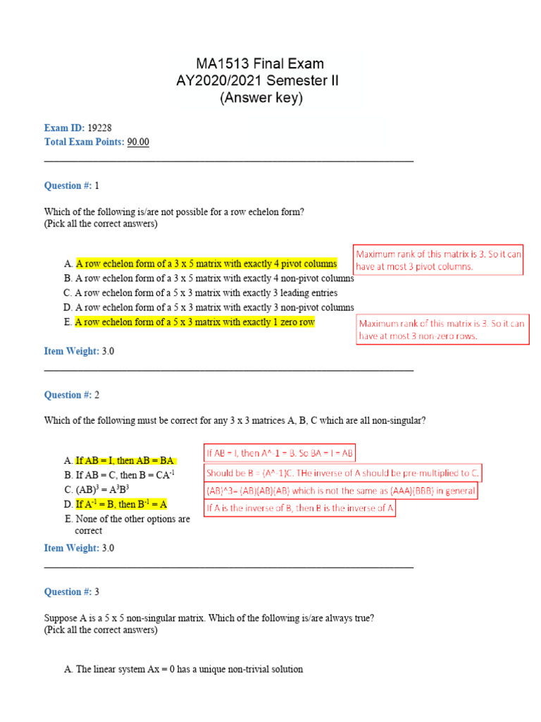 Ma1513 (2021sem2) Examplify Solution | PDF | Eigenvalues And Eigenvectors | Matrix (Mathematics)