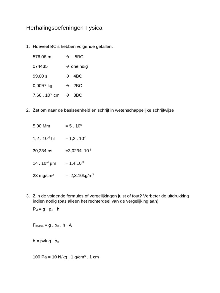 Herhalingsoefeningen Fysica | PDF