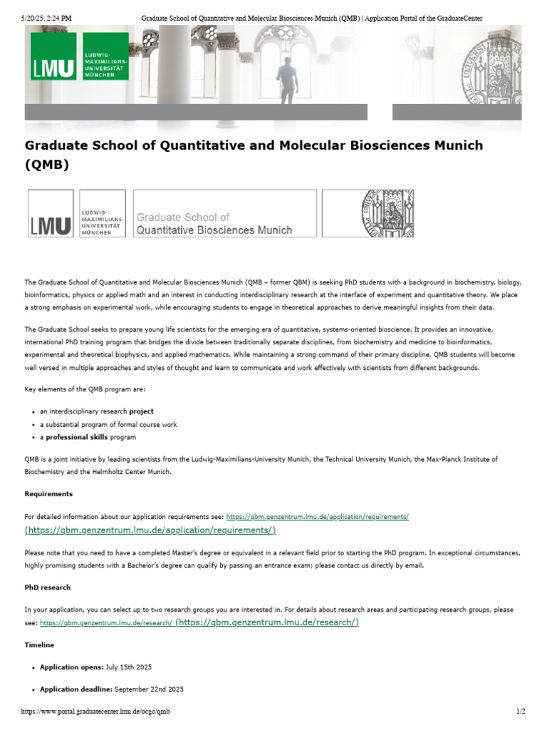 Graduate School of Quantitative and Molecular Biosciences Munich (QMB ...