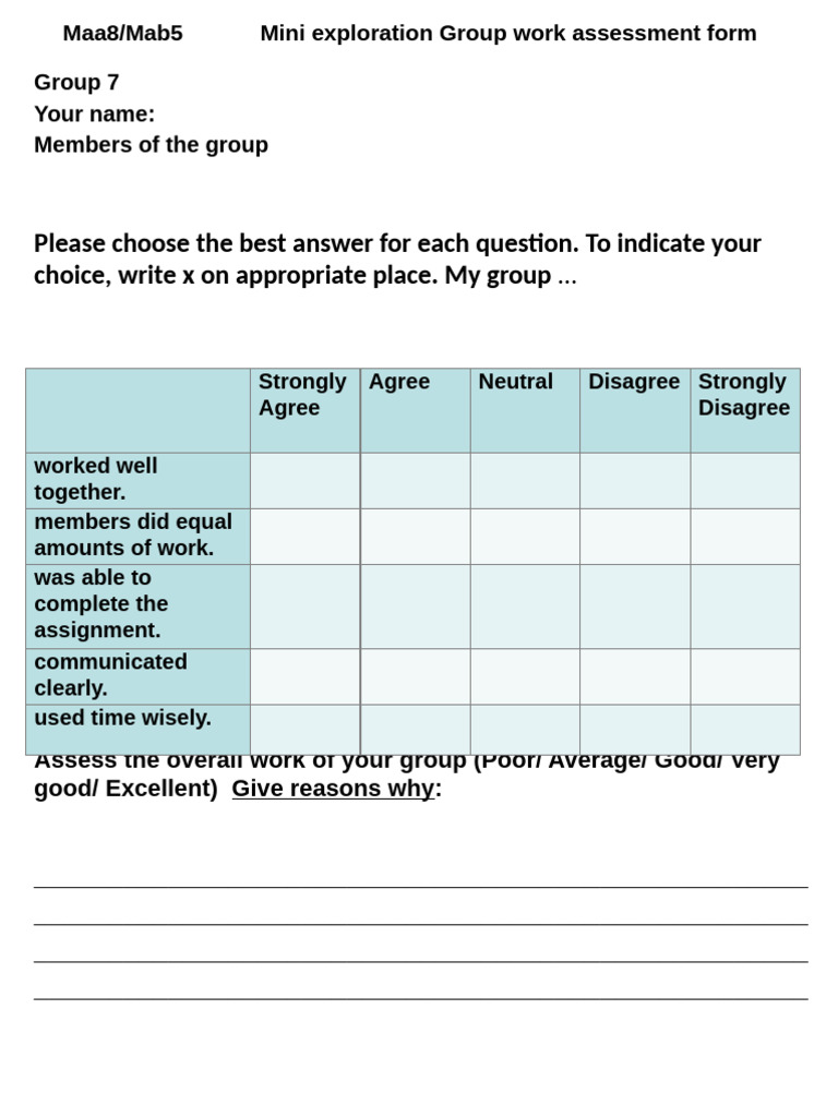 Form , Where Group Members Assess Their Work | PDF
