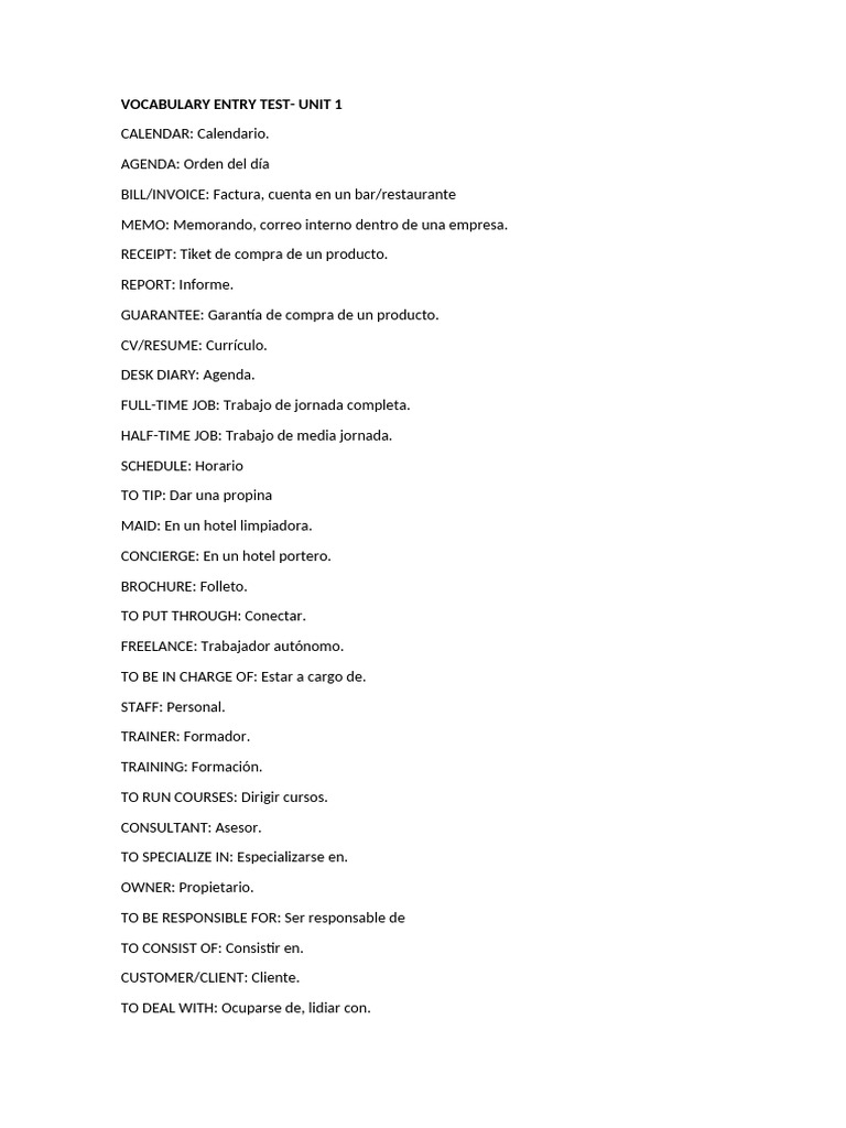 Vocabulary List Unit 1 2 | PDF