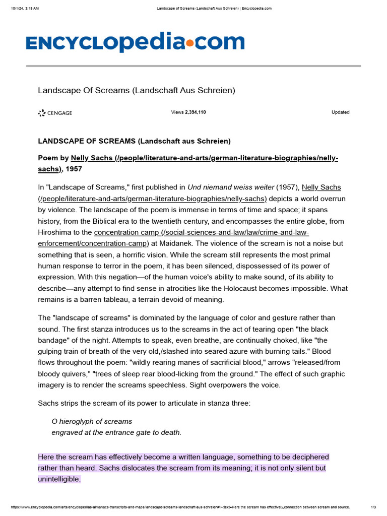 Landscape of Screams (Landschaft Aus Schreien) | PDF
