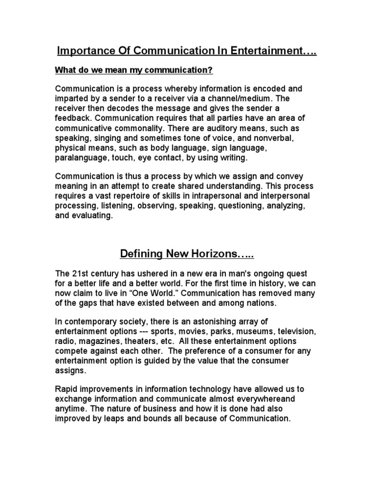 Importance of Communication in Entertainment | PDF | Communication ...