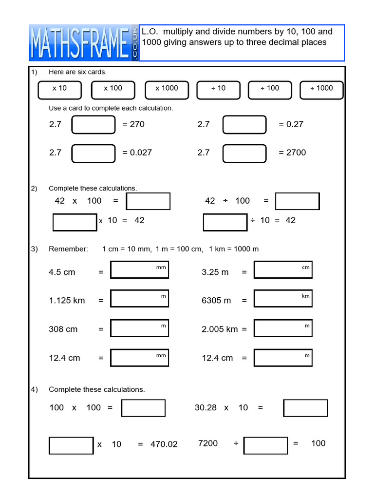 Multiply Divide 10 100 1000 | PDF | Arithmetic | Mathematics