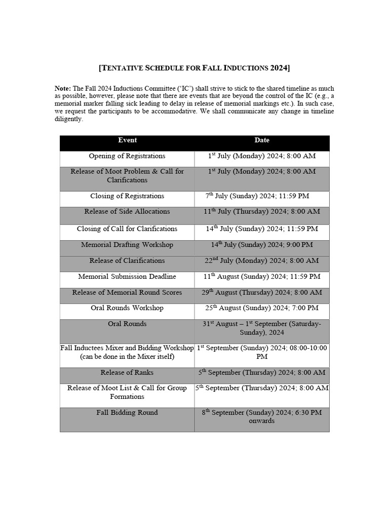 Fall Timeline 2024 | PDF