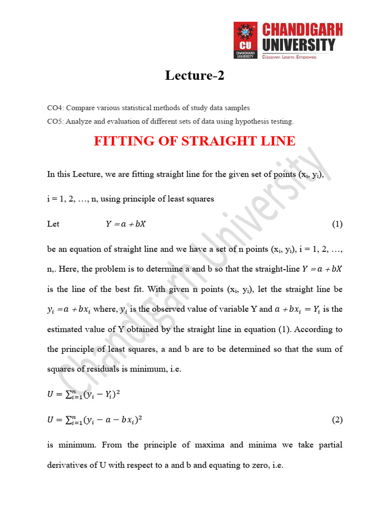 Lecture-2 (Fitting of Straight Line) | PDF | Least Squares | Algorithms